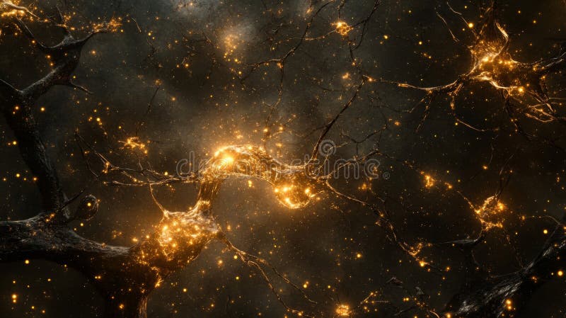 Golden Neuron Network Illuminating Cosmic Space Stock Illustration ...