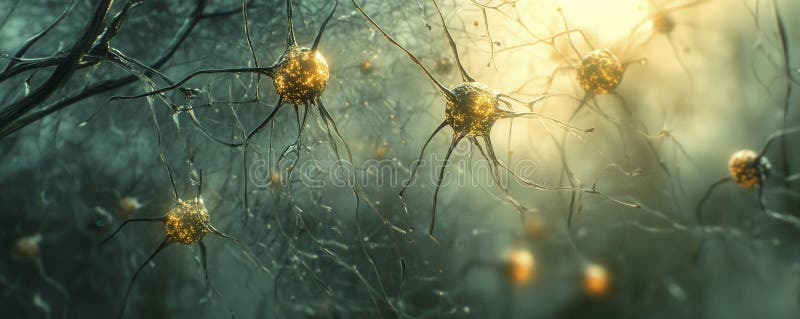 Golden Neurons Background with Complex Neural Network Connections ...