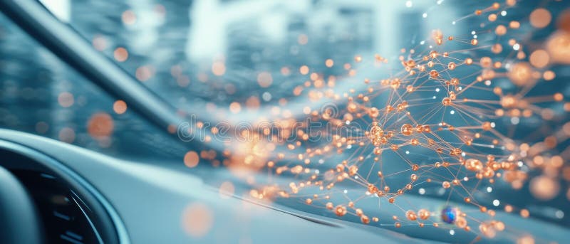 Golden Nodes Connect with Lines Forming Complex Network on Blue Surface ...