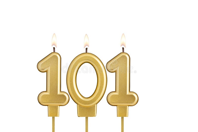 Golden Number 101 Birthday Candle on White Background Stock ...