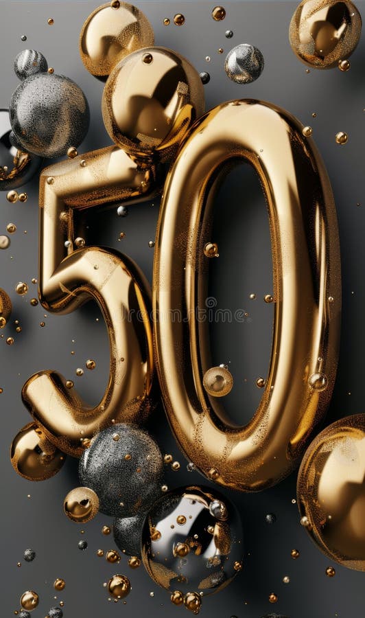 Golden Number 50 with Bubbles for Milestone Stock Illustration ...