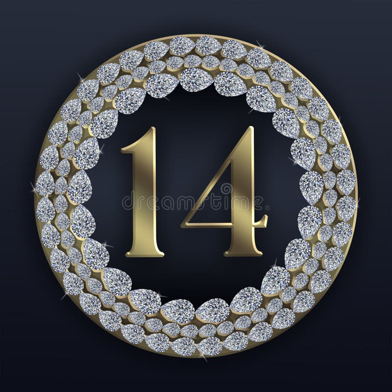 Golden Number "14" Centered within an Ornate Circular Frame. Stock ...