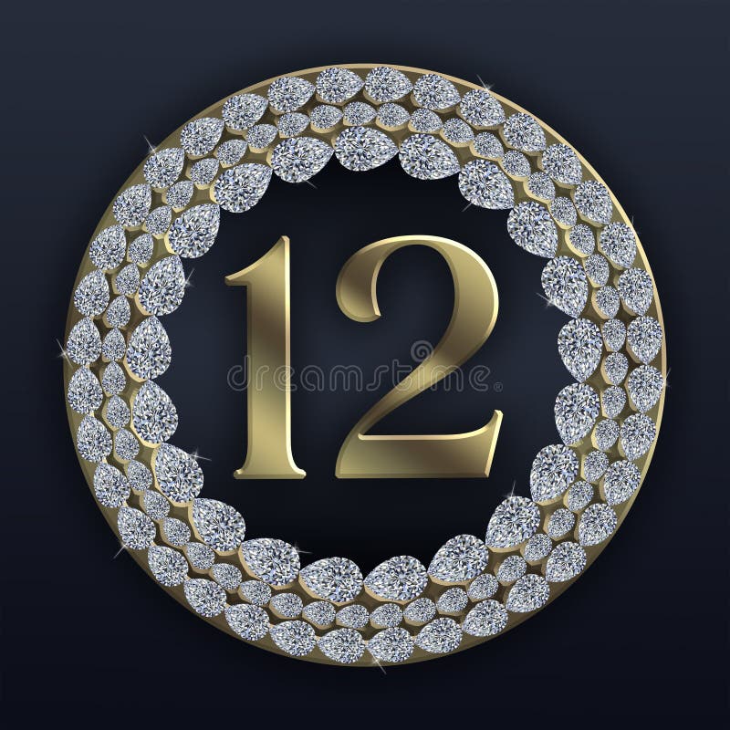Golden Number "12" Centered within an Ornate Circular Frame. Stock ...