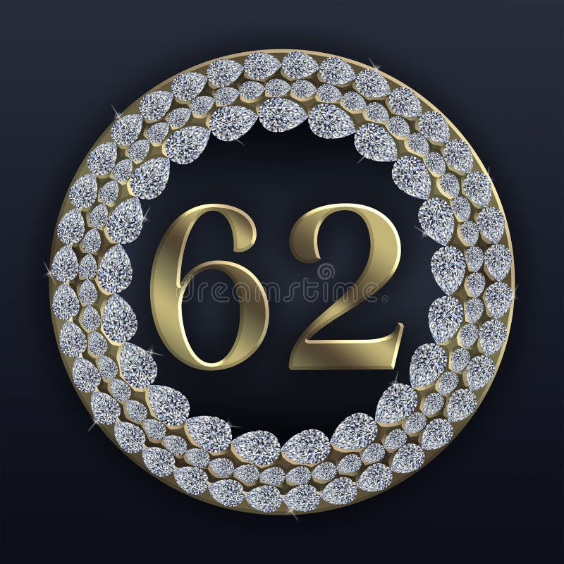 Golden Number "62" Centered within an Ornate Circular Frame. Stock ...