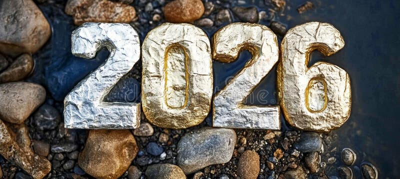 Golden Number 2026 Composed of Pebbles, Stones, Textured Surface ...