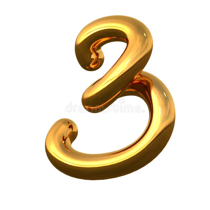 Golden Number 3 3D Typographic Element. Luxury Texture Modern Script ...