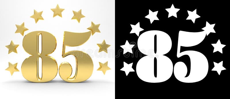 Golden Number Eighty Five on White Background with Drop Shadow and ...
