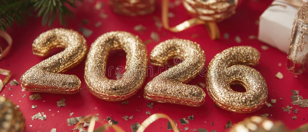 Golden Number Figurines Arranged on a Vibrant Red Table Surface, Studio ...