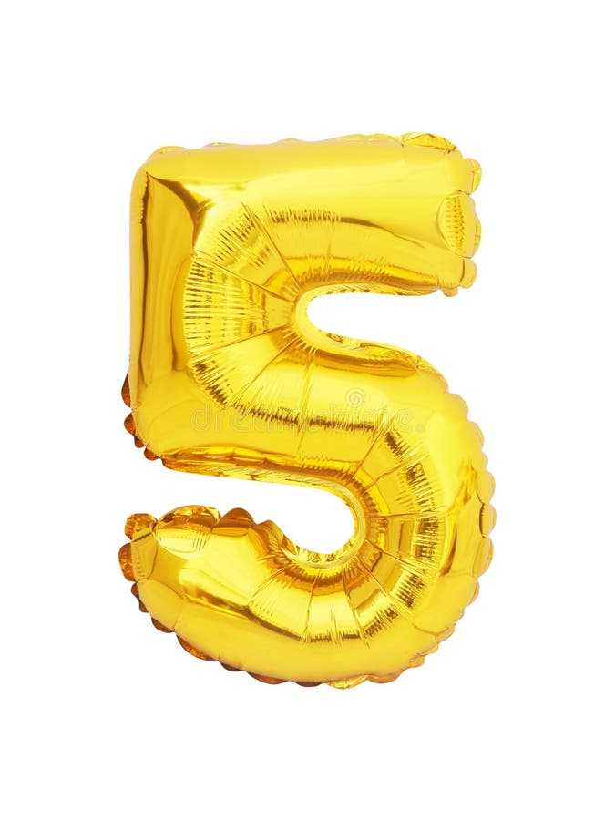 Golden Number 5 Five Balloon Isolated on White Stock Photo - Image of ...