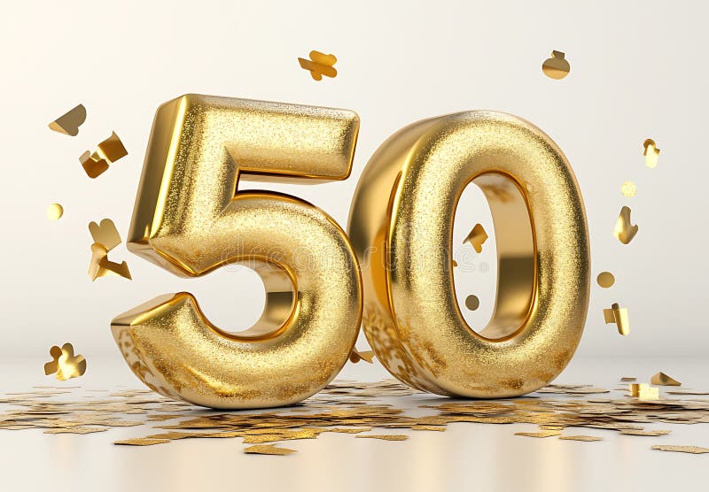 Golden Number 50 with Glitter Confetti on White Background Stock ...