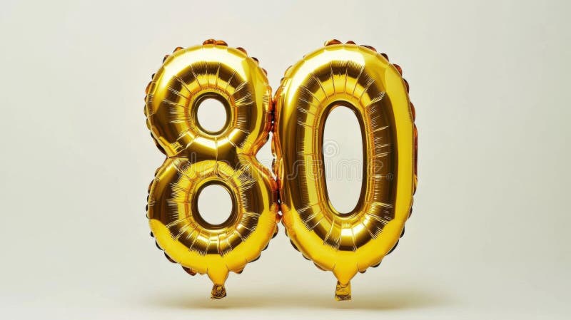 Golden Number 80 Inflatable Balloon Isolated on White Background. 3d ...