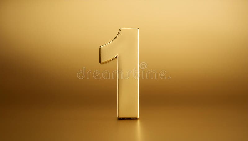 Golden Number 1 One on Golden Background with Gradient and Copy Space ...