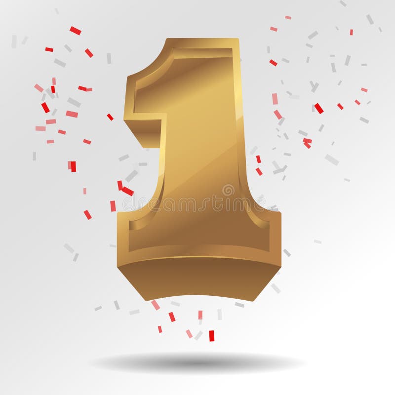 Golden Number One with Confetti Stock Vector - Illustration of podium ...