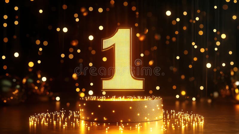 A Golden Number One with Glowing Lights on a Gold Podium in Front of a ...