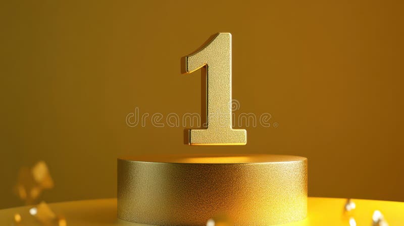 A Golden Number One on a Gold Podium Stock Illustration - Illustration ...
