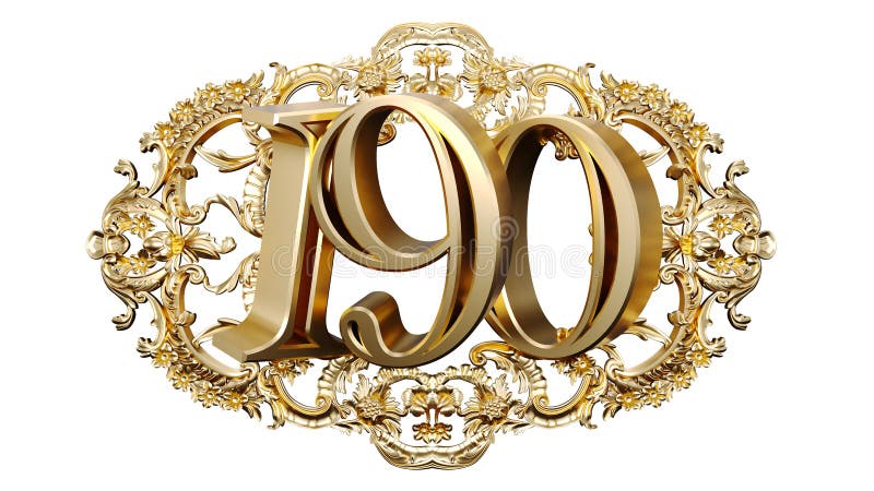 Golden Number One Hundred Ninety in the Center of Decorative Golden ...