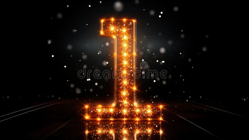 Golden Number One with Lights on Dark Background. Stock Illustration ...