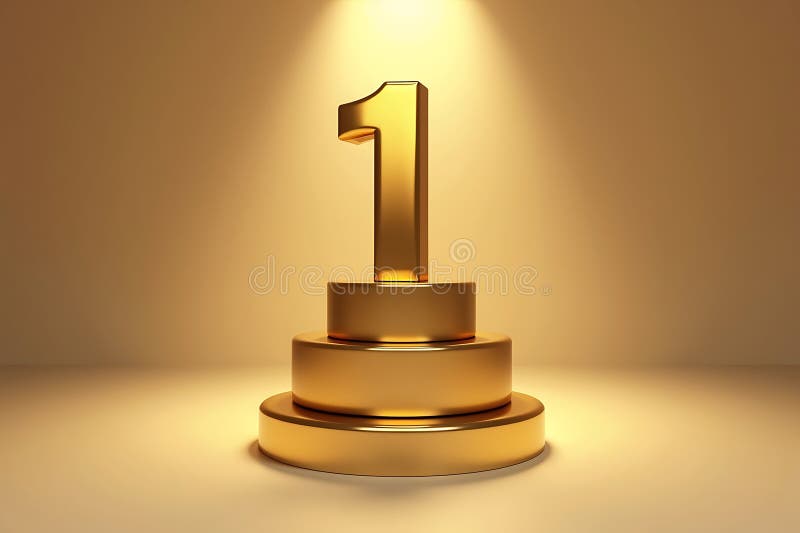 Golden Number One on a Podium Illuminated by a Spotlight, Symbolizing ...