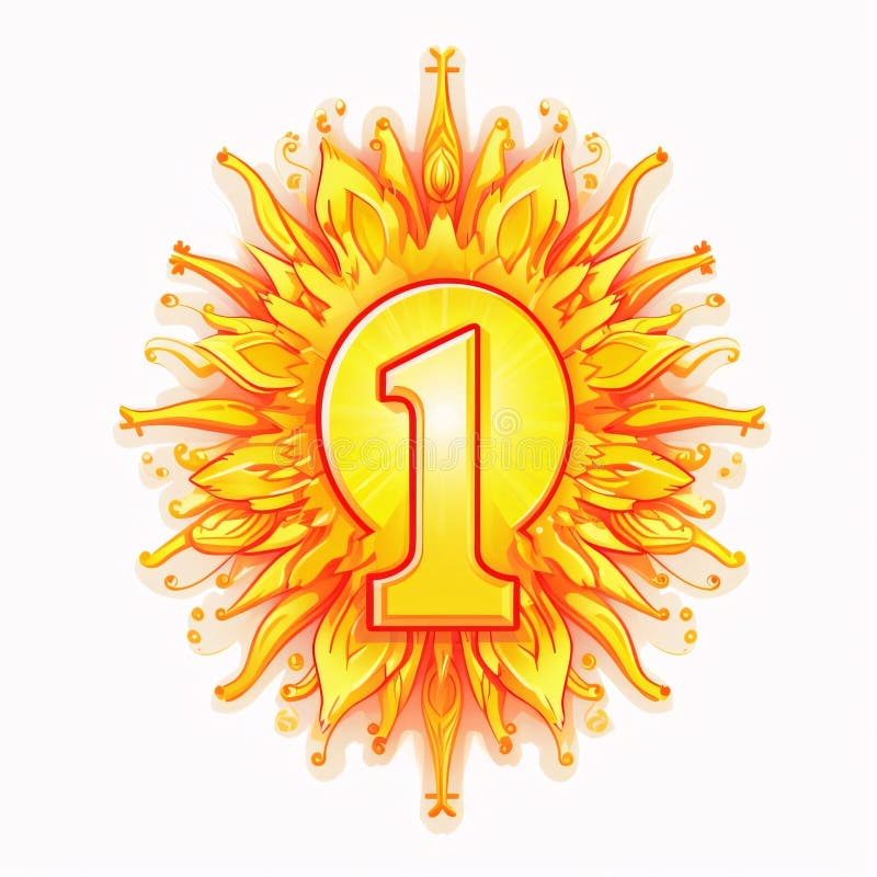 Golden Number One in the Sun with Rays of Light. Vector Illustration ...