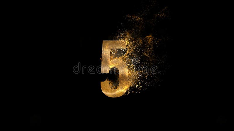 Golden Number 5 with Gold Particles and Alpha Channel Stock Video ...