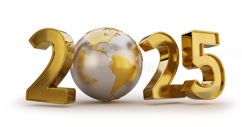 Golden Number 2025 with Planet Earth. 3d Illustration Stock ...