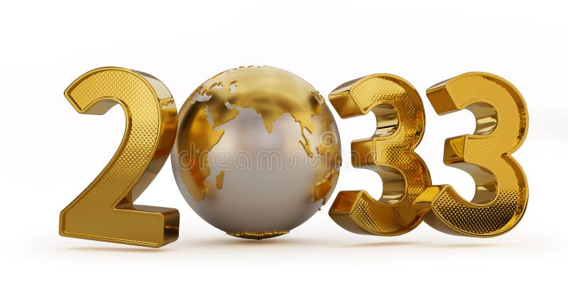 Golden Number 2033 with Planet Earth. 3d Illustration Stock ...