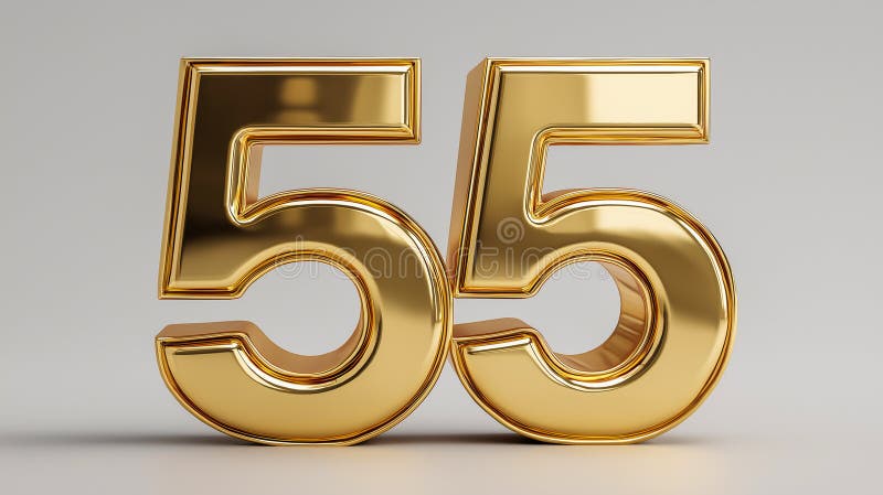 Golden Number 55 Shines Brightly Against a Simple Background Stock ...