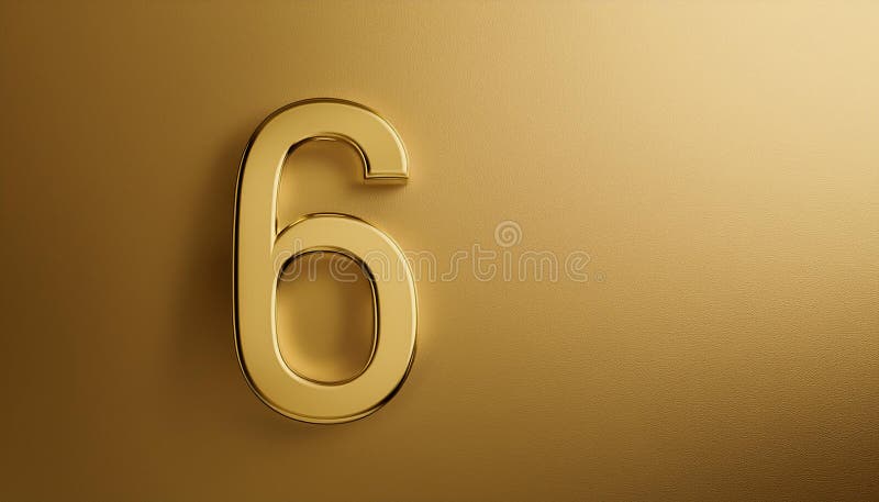 Golden Number 6 Six on Golden Background with Gradient and Copy Space ...