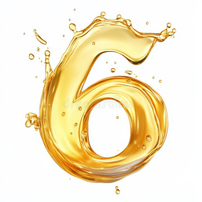 A Golden Number Six with Splashes, Symbolizing Fluidity and Energy ...