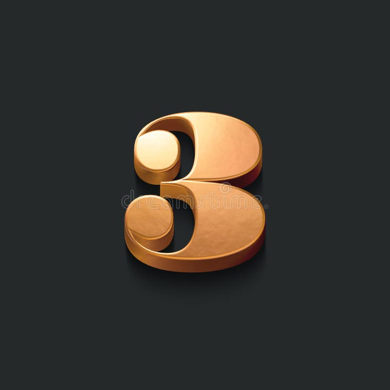 Golden Number Three on Dark Background, 3d Render, Graphic Design and ...