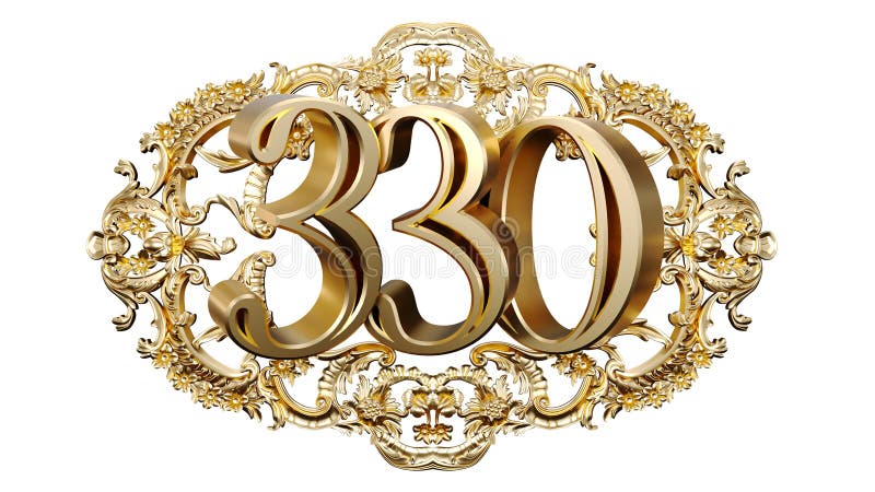 Golden Number Three Hundred Thirty in the Center of Decorative Golden ...