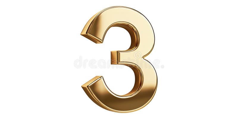Golden Number Three Isolated on Transparent Background Stock Photo ...