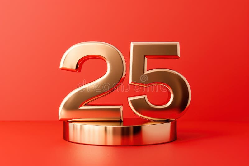 A Golden Number Twenty-five Sits on a Golden Platform Against a Vibrant ...