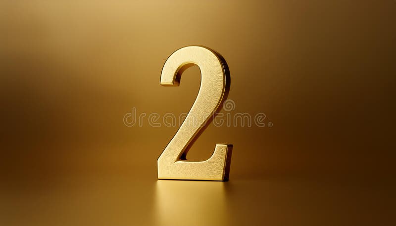 Golden Number 2 Two on Golden Background with Gradient and Copy Space ...