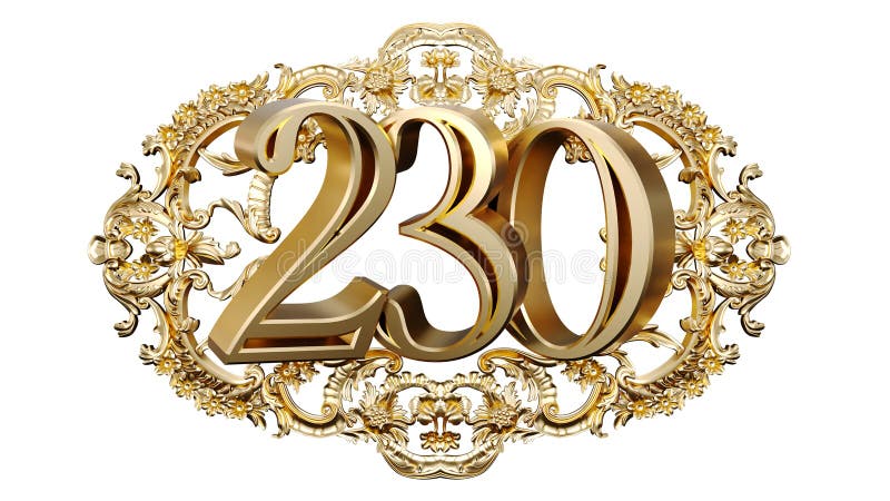 Golden Number Two Hundred Thirty in the Center of Decorative Golden ...