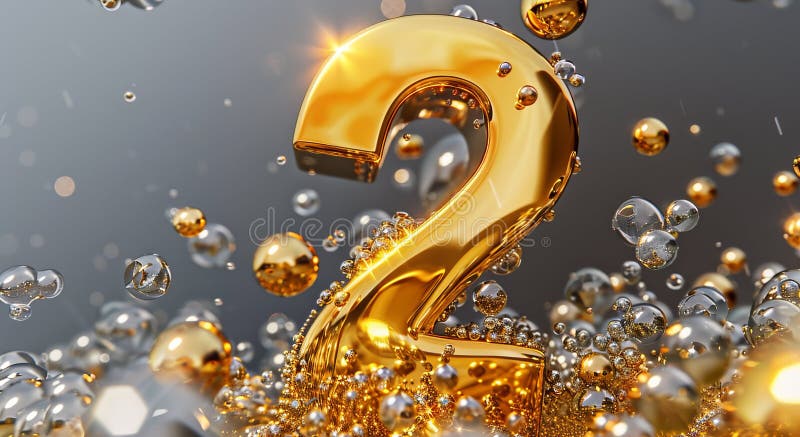 Golden Number Two with Shiny Bubbles Decor Stock Illustration ...