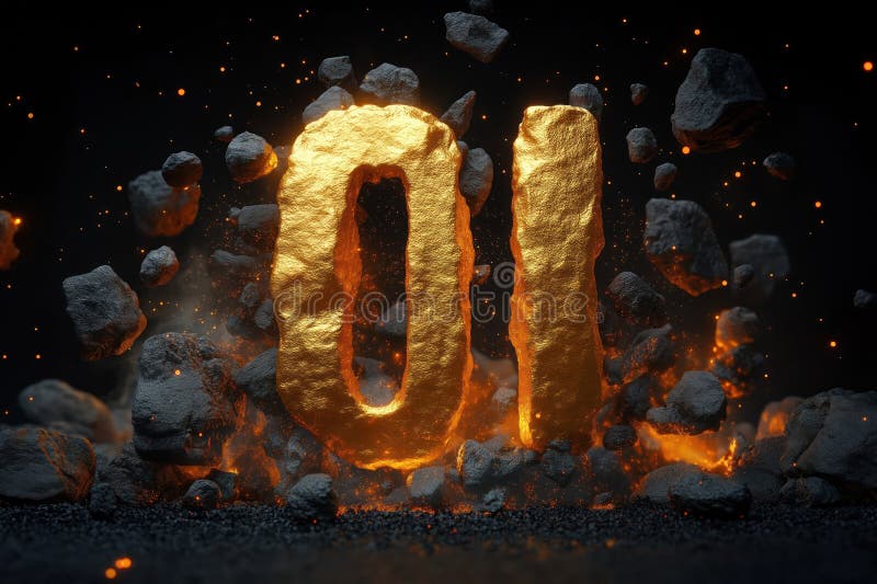 Golden Number Zero Erupts from Rock. Abstract Rock Texture. Sparkling ...