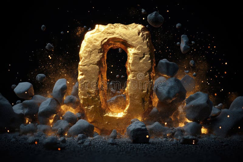 Golden Number Zero with Stone Style Font. Abstract Rock Texture with ...