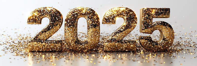 Golden 2025 Numbers Covered in Sparkling Glitter on White Background ...