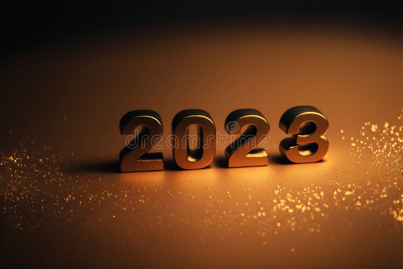 Golden Numbers 2023 with Glitter, 3 D Render Stock Illustration ...