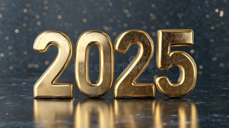Golden 2025 Numbers Isolated with Glossy Metallic Effect for New Year ...