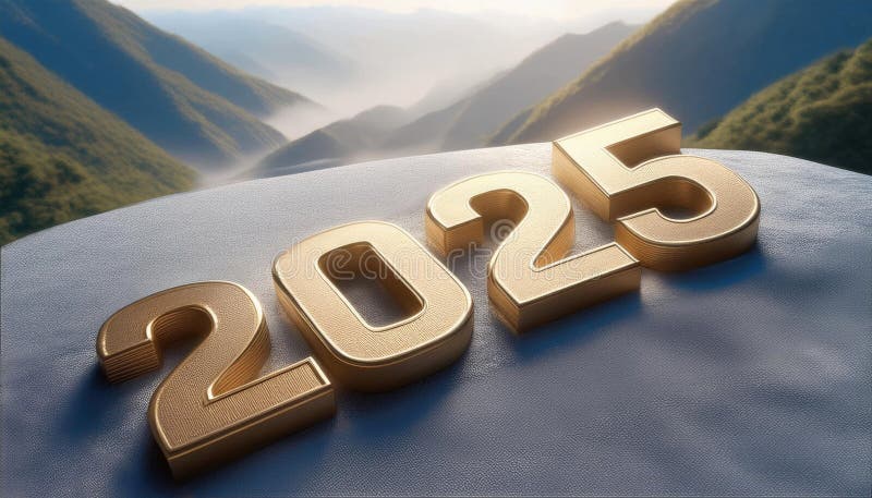 Golden 2025 Numbers on a Mountain Backdrop, Symbolizing a Future Year ...