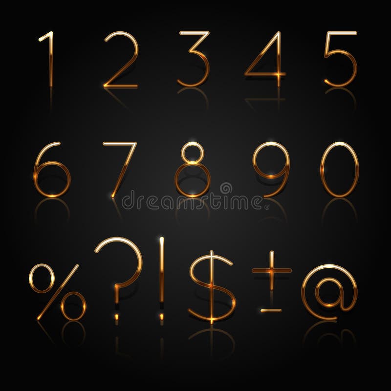 Gold Numbers Set. Golden Metallic Font, Isolated On Black Background ...