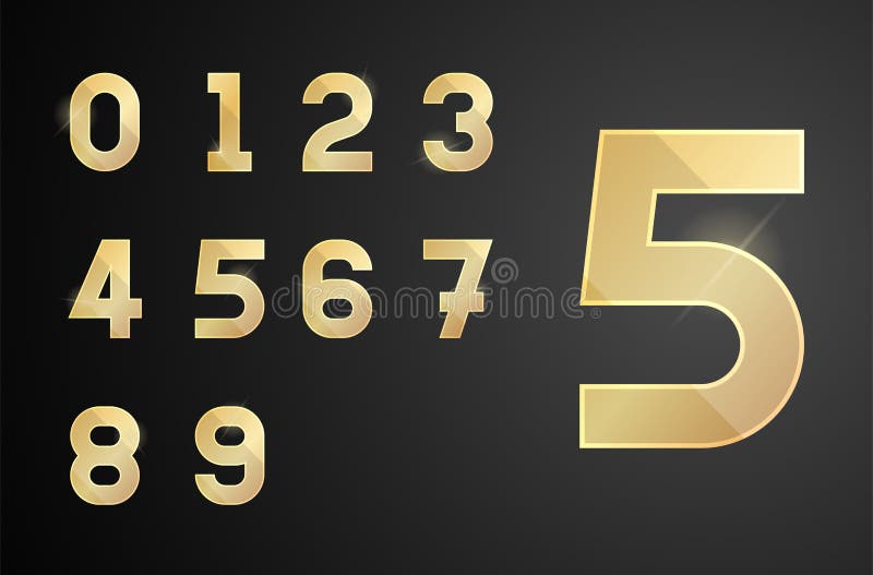 Golden Numbers Set. Vector Icons with Glows. Stock Vector ...