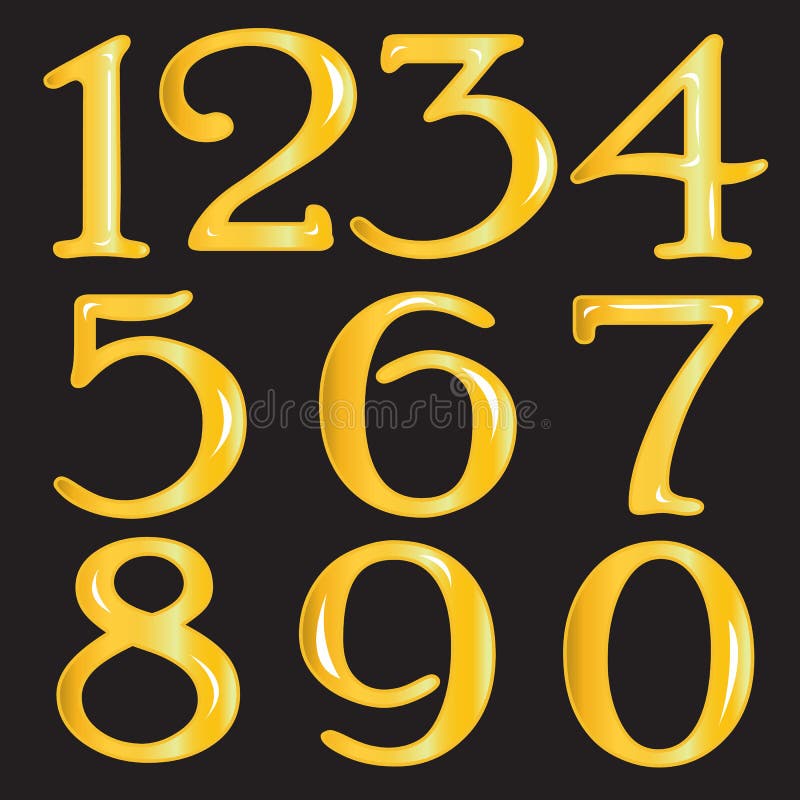 Golden Numbers with Shadow on Black Background Stock Vector ...