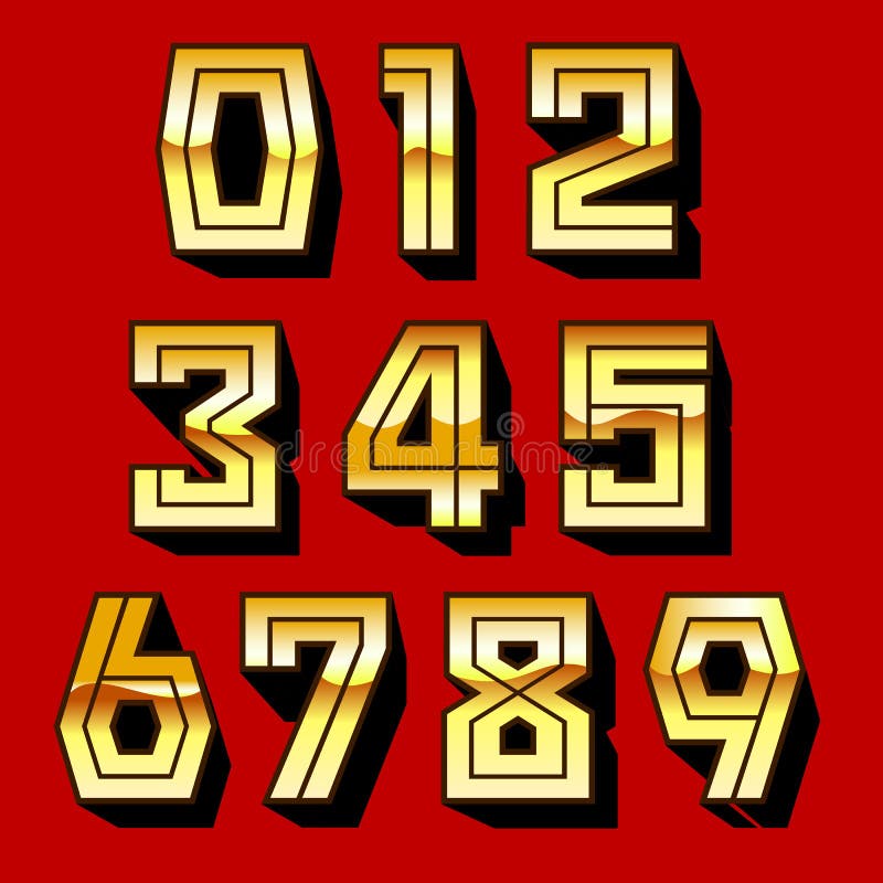 Golden Numbers and Shadow on Red Backgrond Vector Illustration Stock ...