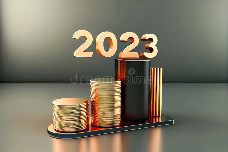 Golden Numbers 2023 and Stack of Coins. Generative AI Stock ...