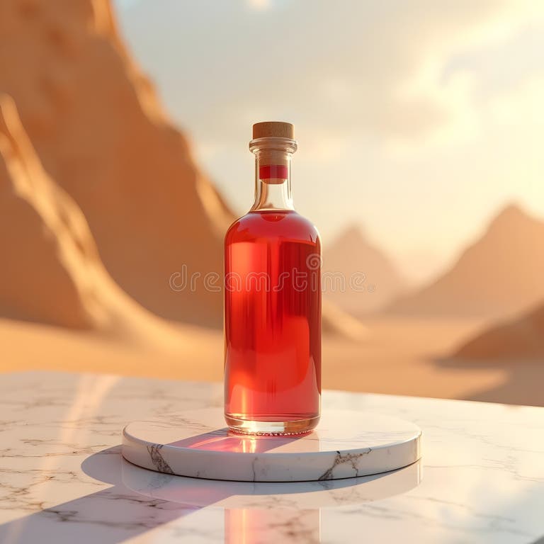 Golden Oasis: Captivating Ruby Tonic on White Marble Stock Illustration ...