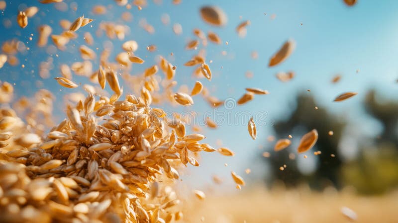 Golden Oat Grains Exploding Against a Sunny Blue Sky Stock Illustration ...