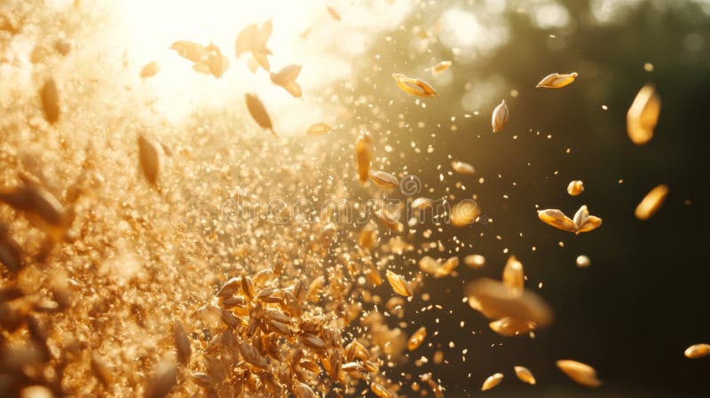 Golden Oat Grains Falling in Sunlight Stock Illustration - Illustration ...